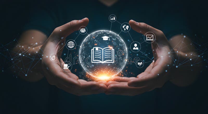 Hands Holding Digital Learning Sphere: Global Education and Knowledge ...