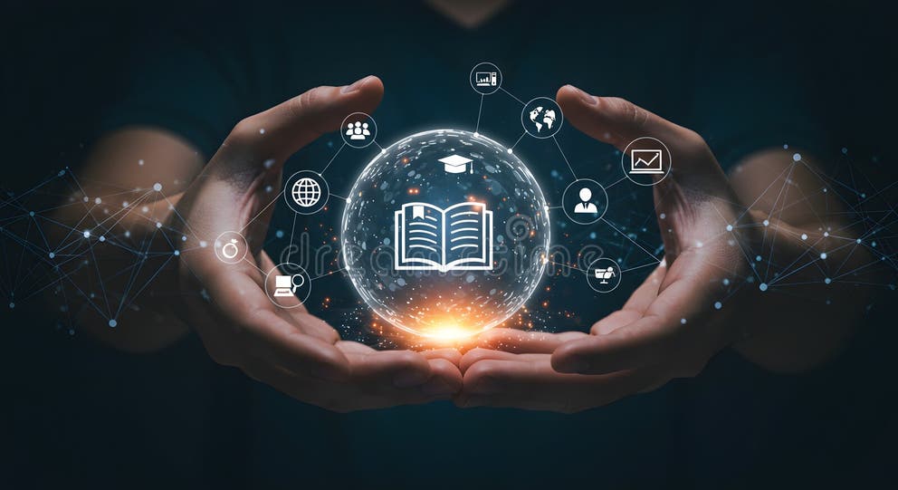 Hands Holding Digital Learning Sphere: Global Education and Knowledge Transformation Stock ...
