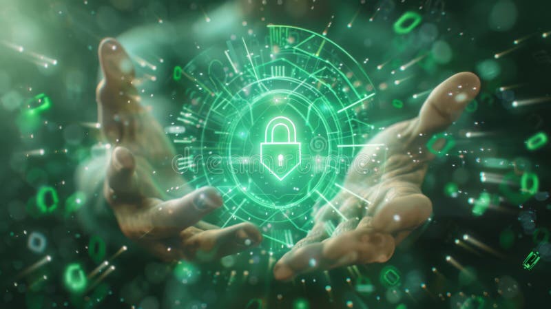 The Hands Holding Digital Lock.AI Generated Image Stock Photo - Image ...
