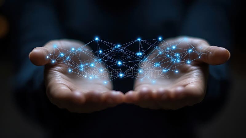 Hands Holding Digital Network, Connection Concept, Dark Background ...