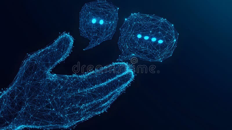 Hands Holding Digital Speech Bubble in Futuristic Style Stock ... Hands Holding Digital Speech Bubble in Futuristic Style Stock ...