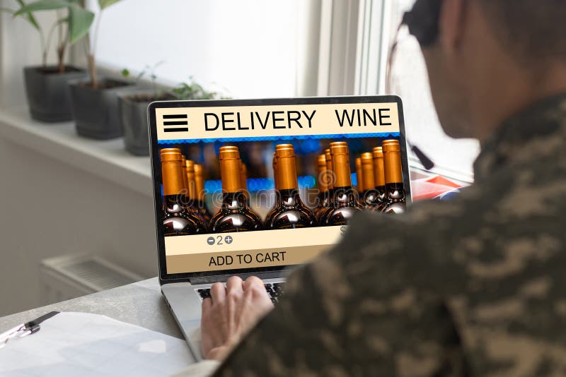 Hands Holding Digital Tablet with App Delivery Food Wine Screen. Stock ...