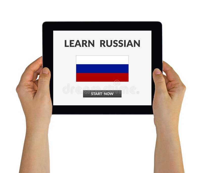 Hands Holding Tablet with Learn Russian Concept on Screen Stock Photo ...