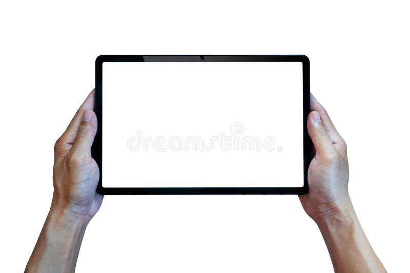 Hands Holding Digital Tablet on White Background, Smart Tablet Stock ...
