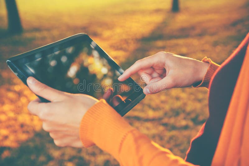 Hands Holding Digital Tablet Pc Stock Image - Image of posting, message ...