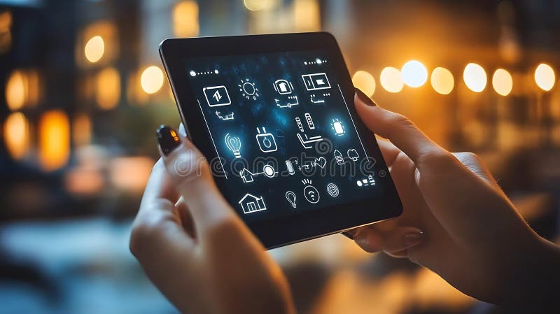 Hands Holding a Digital Tablet with Smart Home Application Stock ...