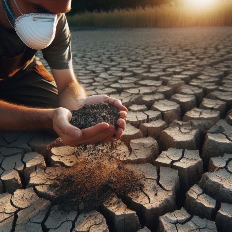Hands Holding Dry Earth on Cracked Ground. Stock Image - Image of ...