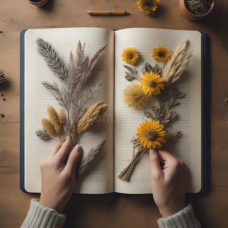 Hands Holding Dry Flowers Plants Collection Notebook - Generated by Ai ...