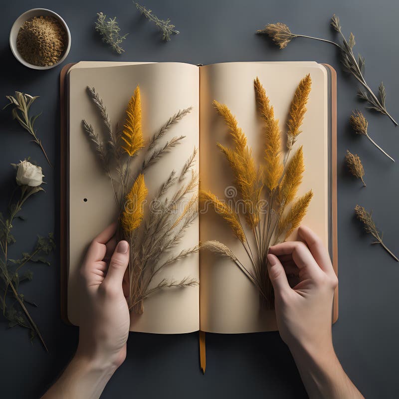 Hands Holding Dry Flowers Plants Collection Notebook - Generated by Ai ...