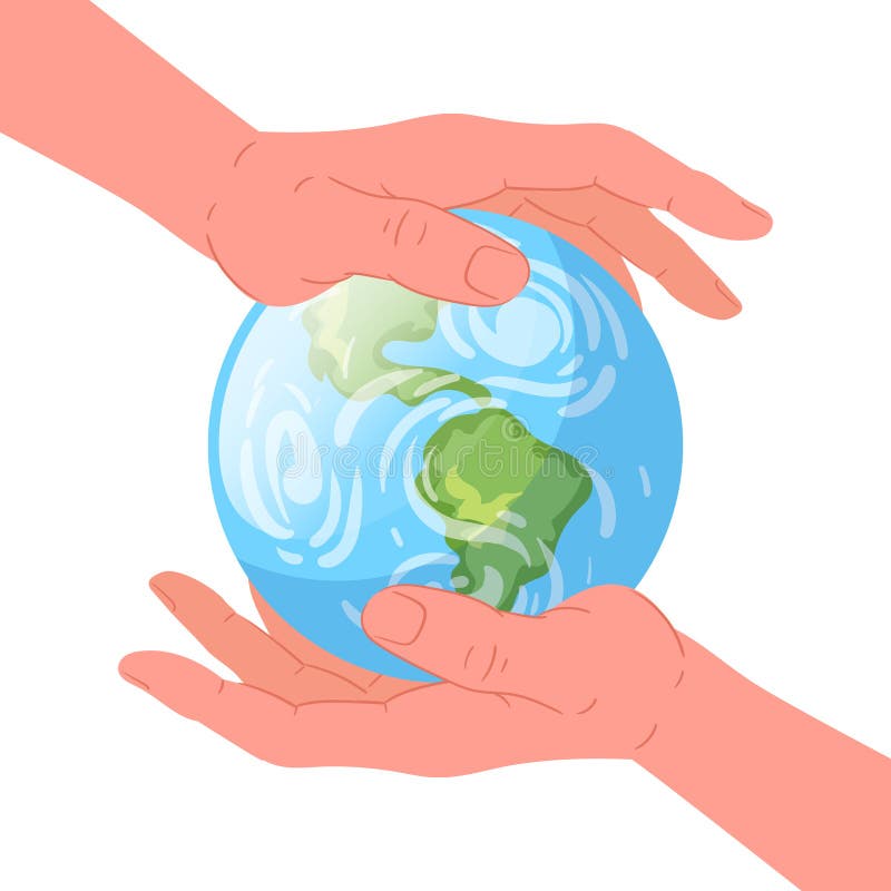 Hands Holding Earth. Cartoon Earth Day Concept, Save Planet Stock ...
