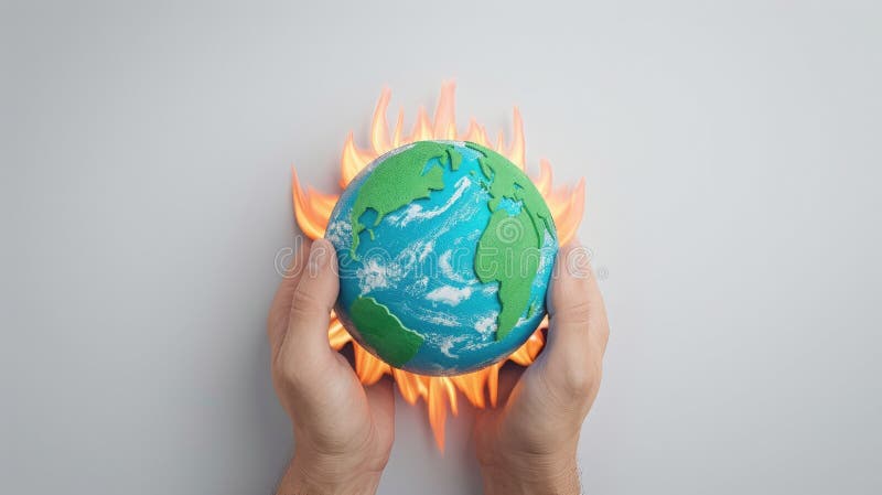 Hands Holding the Earth on Fire, Symbolizing Global Warming, Climate ...