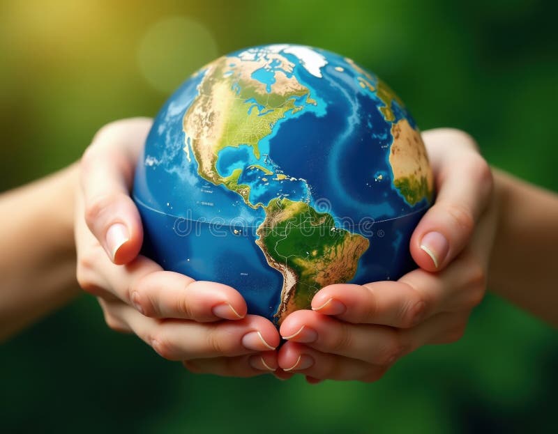 Hands Holding Earth Globe stock illustration. Illustration of warming ...