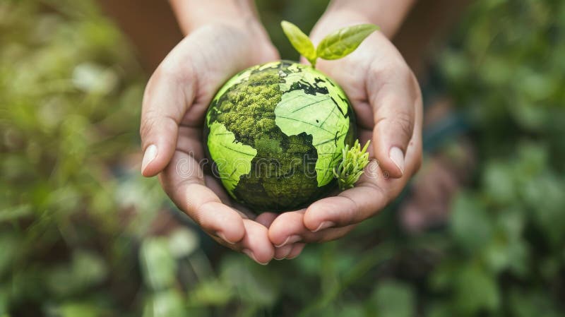 Hands Holding Earth Globe with Green Leaves. Green Energy, Ecology ...