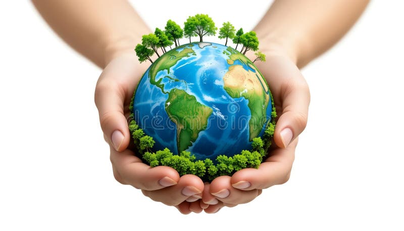 Hands Holding Earth with Green Trees. World Environment Day Concept ...