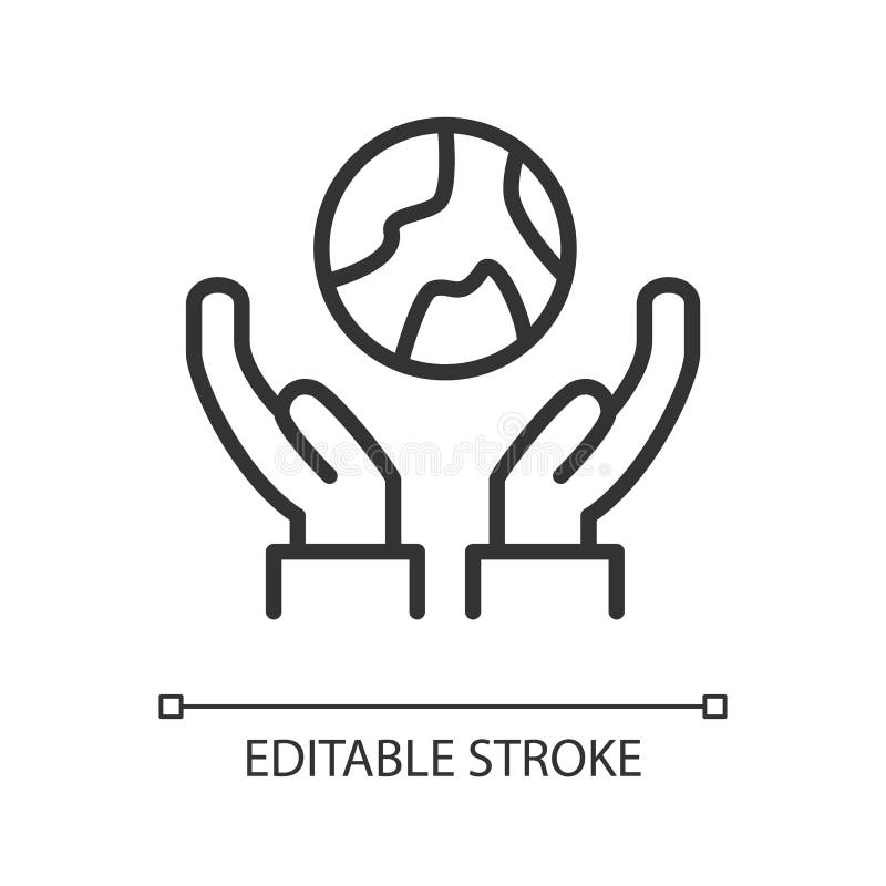 Hands Holding Earth Linear Icon Stock Vector - Illustration of globe ...