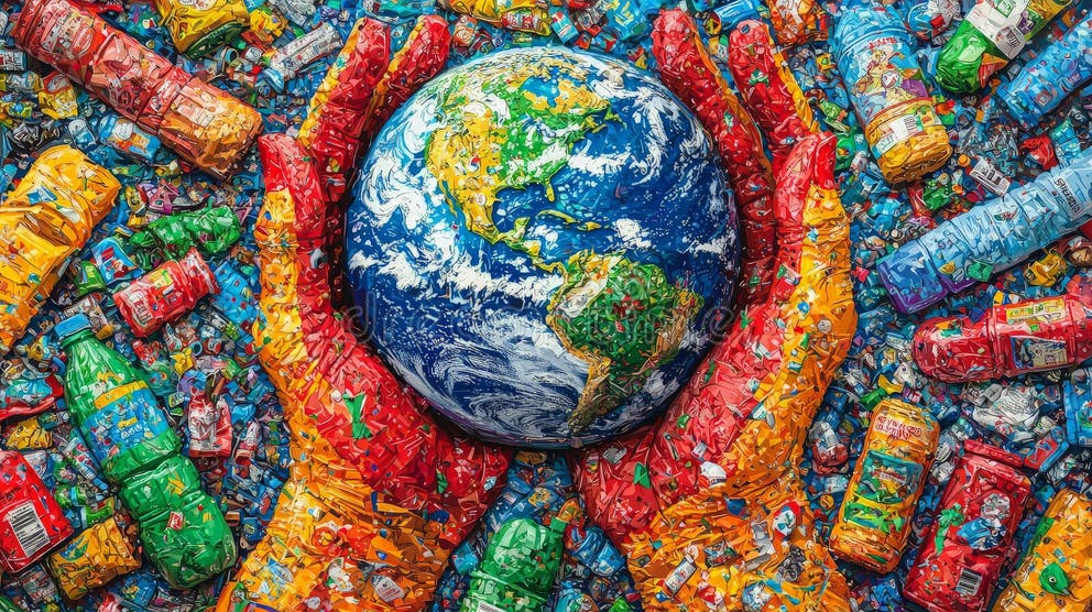Hands Holding Earth Surrounded by Plastic Waste Stock Image - Image of ...