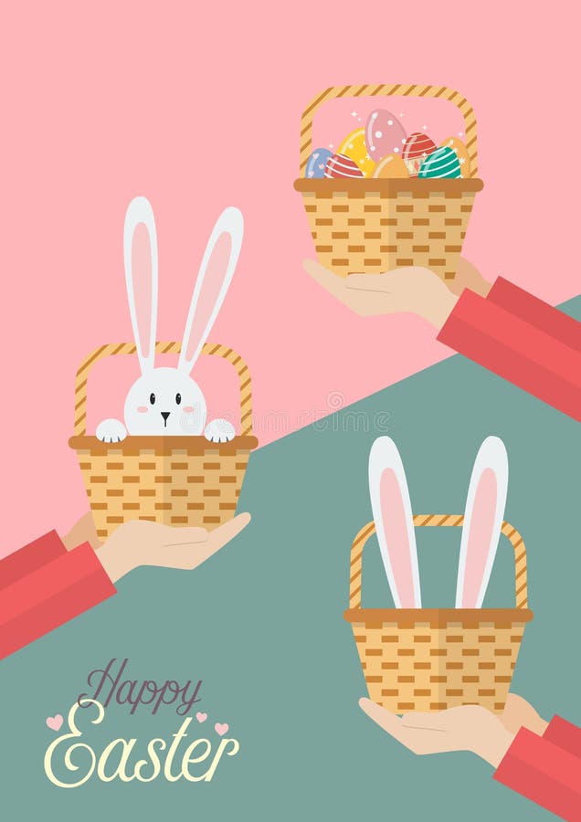 Hands are Holding Easter Baskets Stock Vector - Illustration of bunny ...