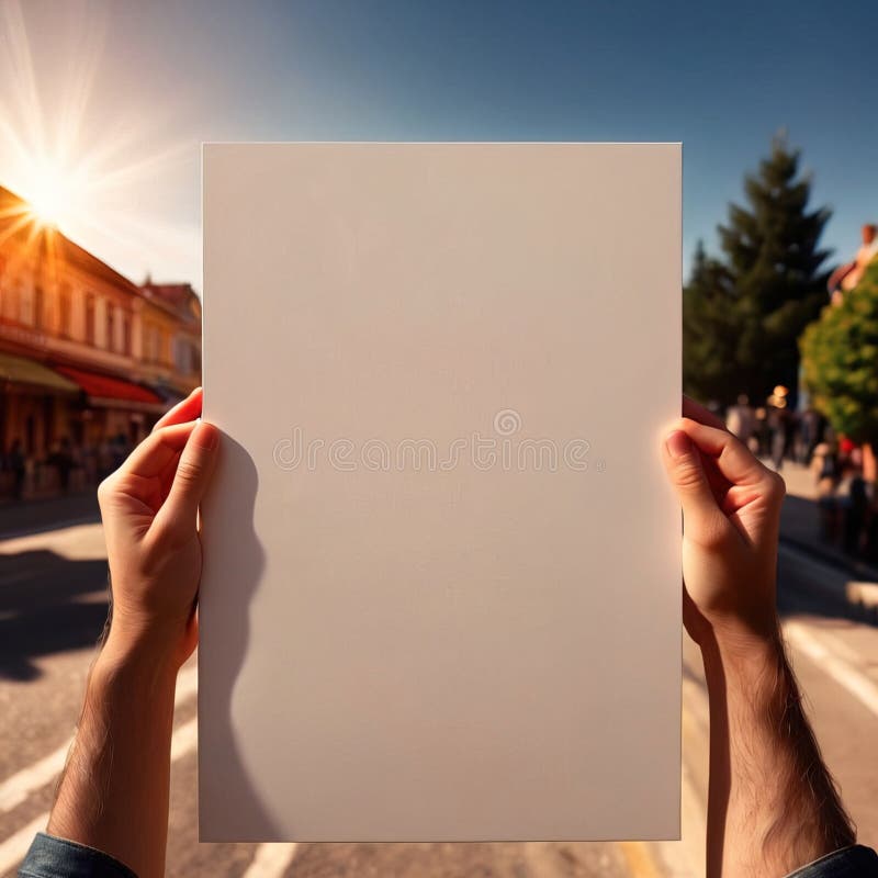 Hands Holding Empty Blank Sign Cardboard Signboard To Communicate ...