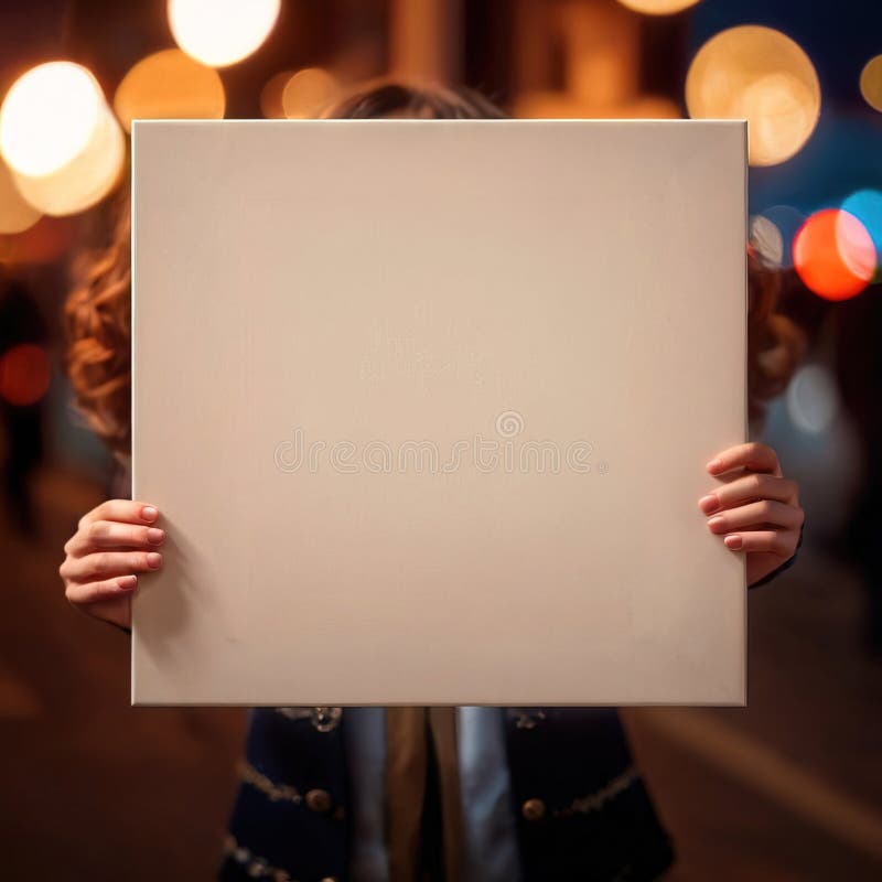 Hands Holding Empty Blank Sign Cardboard Signboard To Communicate ...