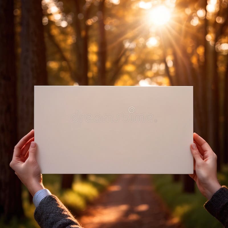 Hands Holding Empty Blank Sign Cardboard Signboard To Communicate ...