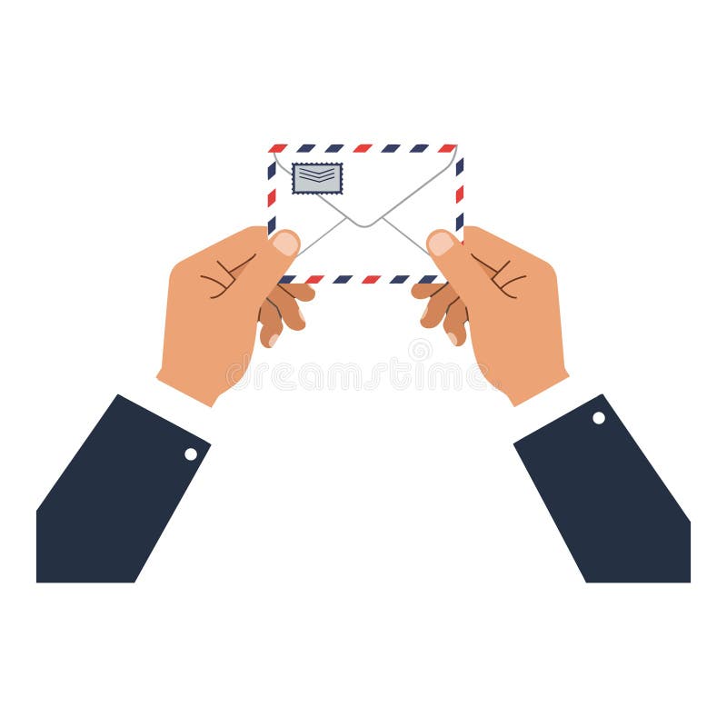 Hands Holding an Envelope with Airmail Design and Clear Address Label ...