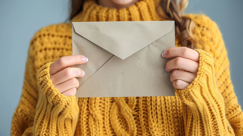 Hands Holding an Envelope with Woman Stock Illustration - Illustration ...