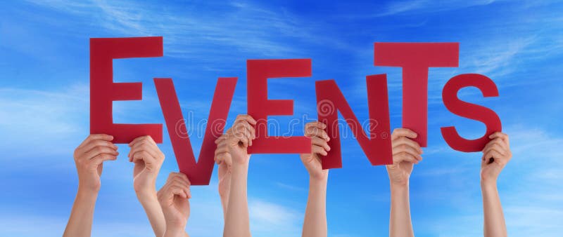 Hands Holding Events in the Sky Stock Photo - Image of group, blue ...