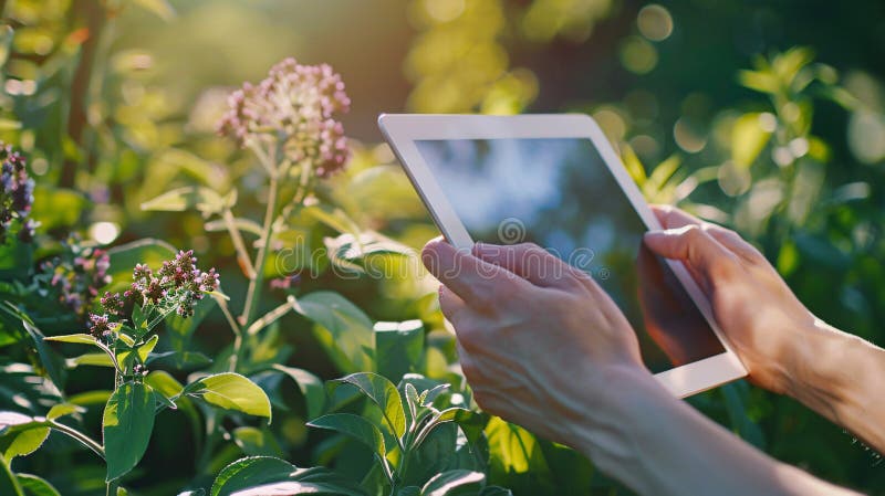 Hands Holding Farm Management Software on Tablet with a High-tech Smart ...