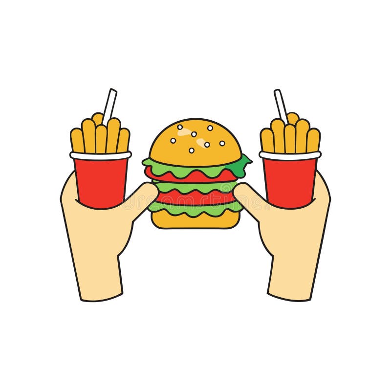 Hands Holding Fast Food on White Background. Tasty. Stock Vector ...