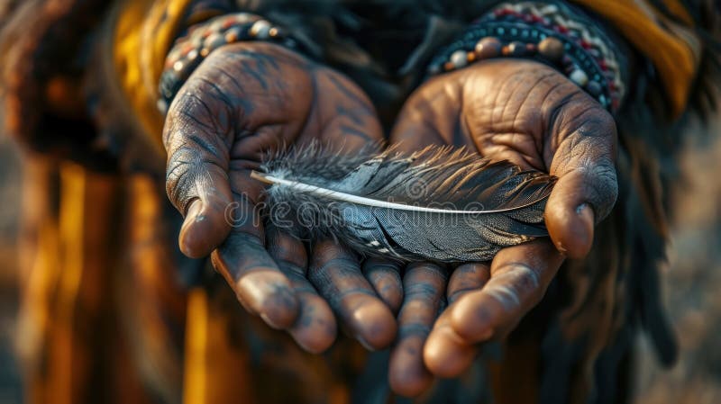Hands Holding Feather - AI Generated Stock Illustration - Illustration ...