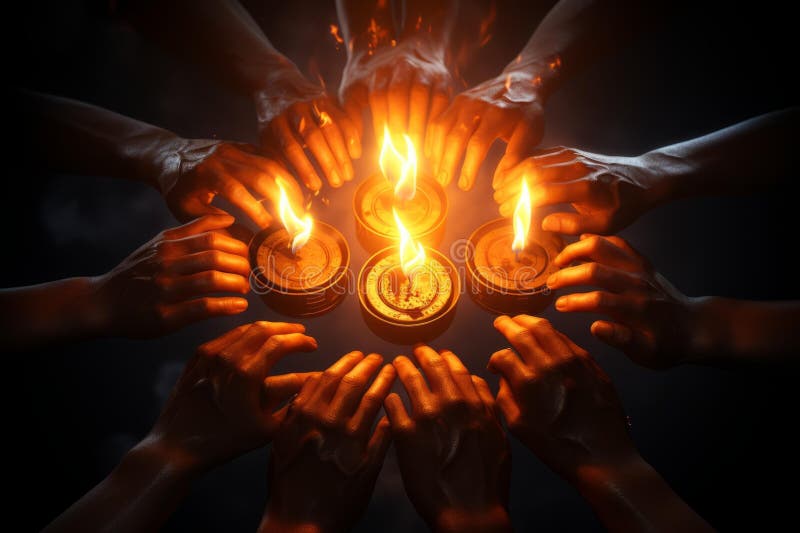 Hands Holding Fire in the Darkness Generated Using AI. Stock ...