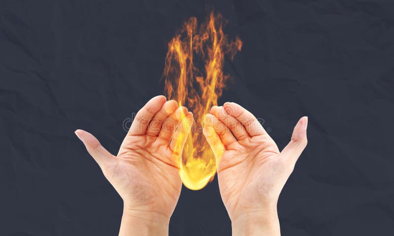 Hands Holding Fire Isolated on Dark Background Stock Image - Image of ...
