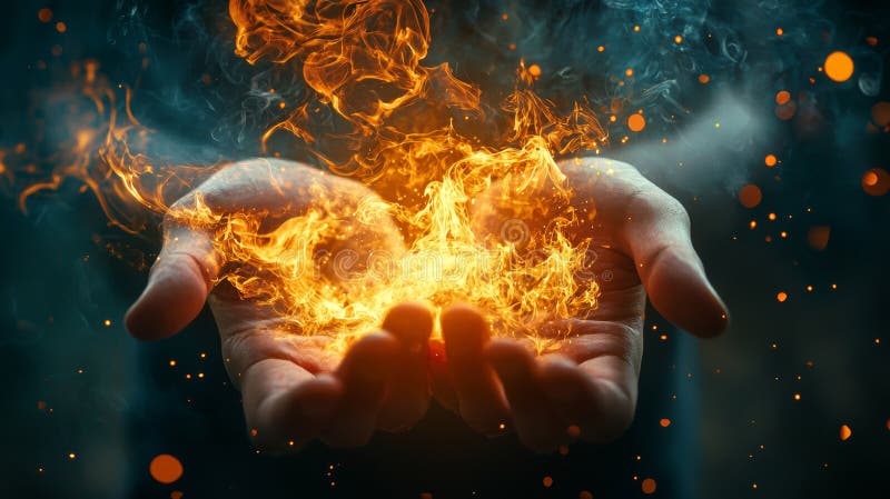 Hands Holding Flames Glowing Fire Particles Motion Stock Photos - Free ...