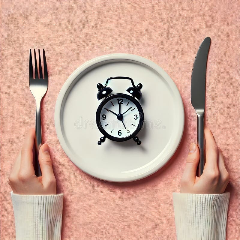 Intermittent Fasting Concept with Clock on Plate Stock Illustration ...