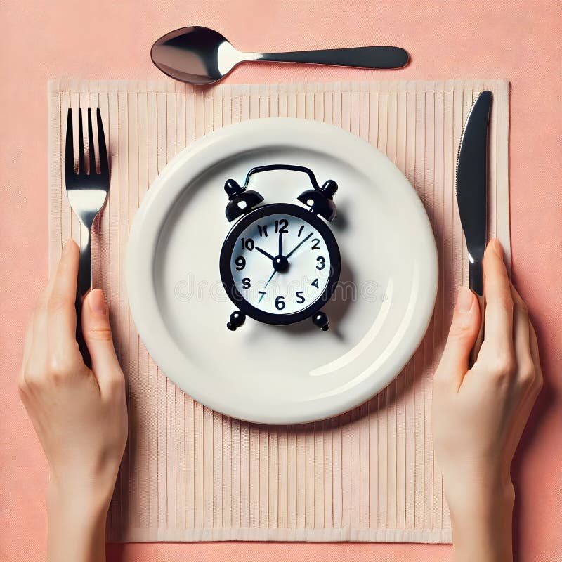 Intermittent Fasting Concept with Clock on Plate Stock Illustration ...