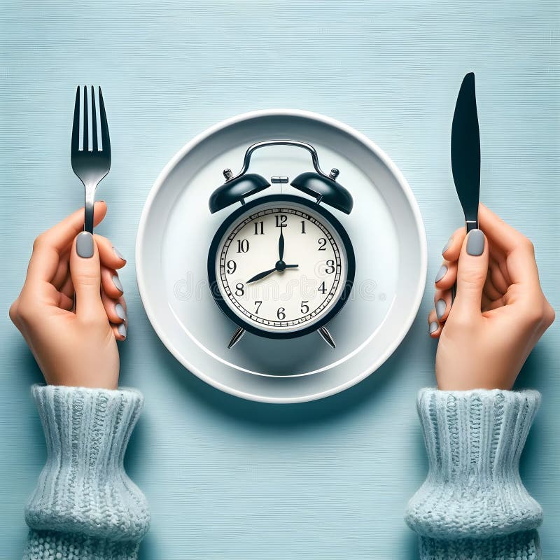 Intermittent Fasting Concept with Clock on Plate Stock Illustration ...
