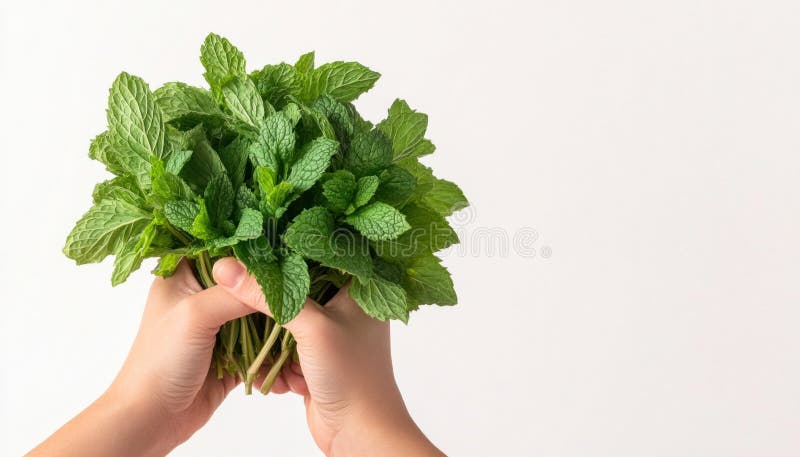 Hands Holding a Fresh Bunch of Mint Leaves Stock Photo - Image of ...