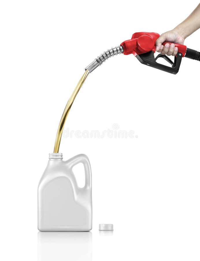 Hands Holding Fuel Nozzle Fill Up Plastic Canister Stock Image - Image ...