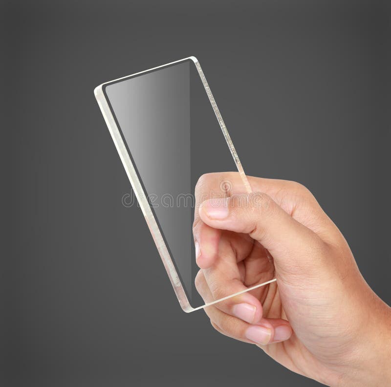 Hands Holding Futuristic Transparent Mobile Phone Stock Image - Image ...