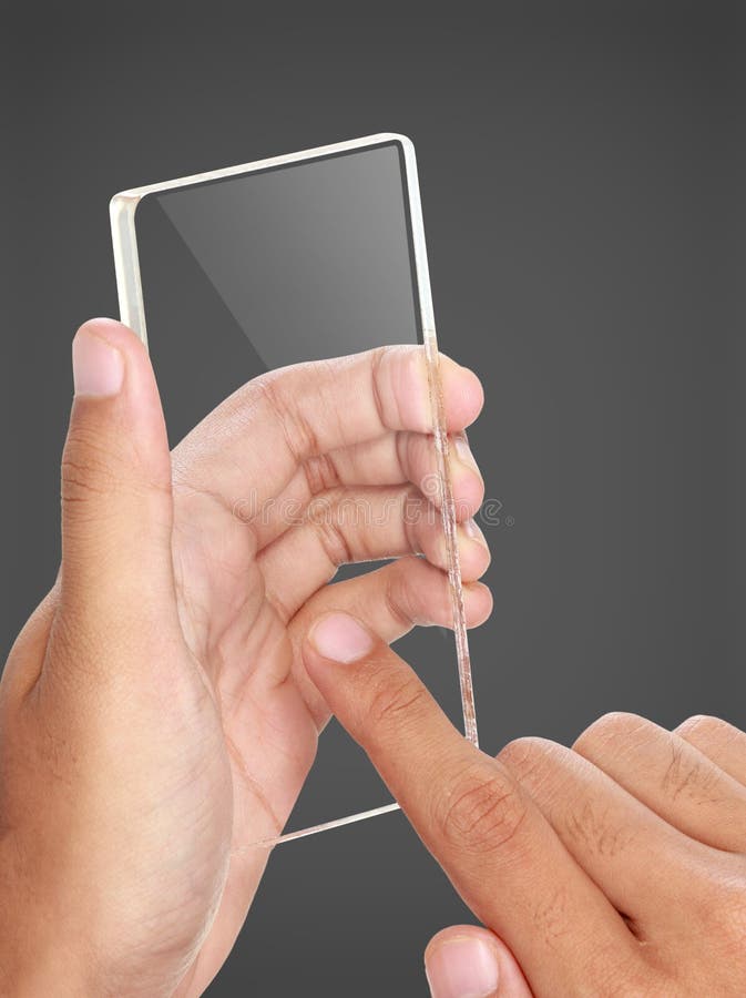 Hands Holding Futuristic Transparent Mobile Phone Stock Photo - Image ...