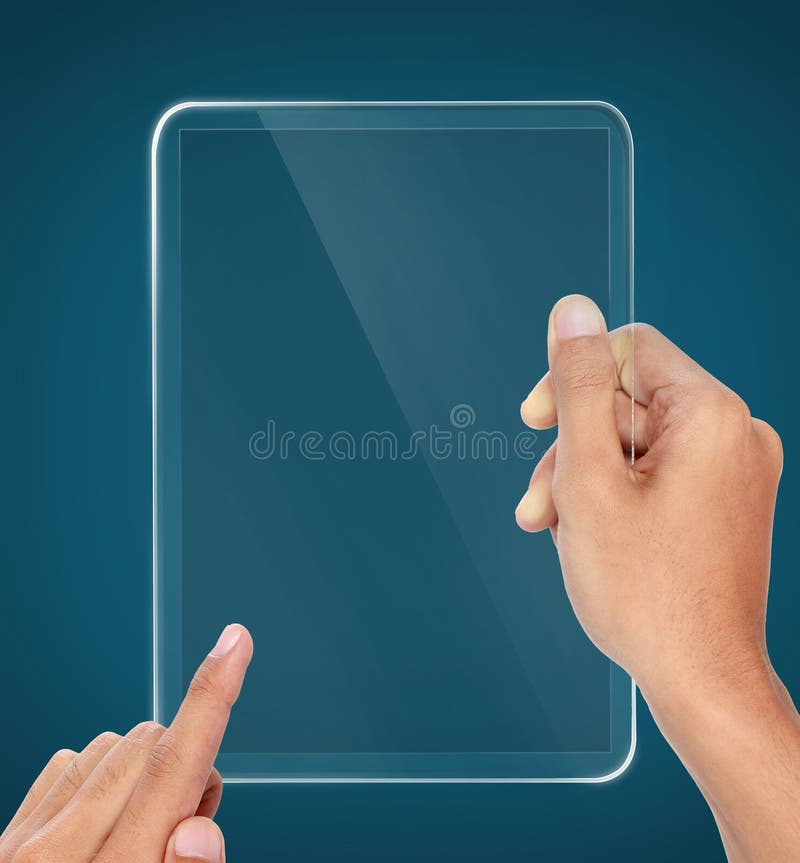 Hands Holding Futuristic Transparent Tablet Pc Stock Photo - Image of ...