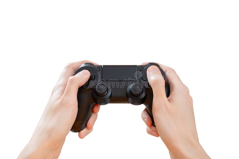 Hands Holding Game Controller Against White Background Stock Image ...