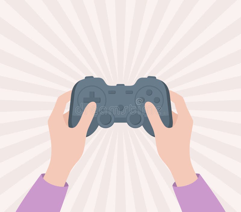 Hands Holding Game Controller on Radiant Background, Top View. Vector ...