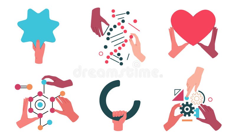 Hands Holding Geometric Shapes. Human Multinacional Arms with Different ...