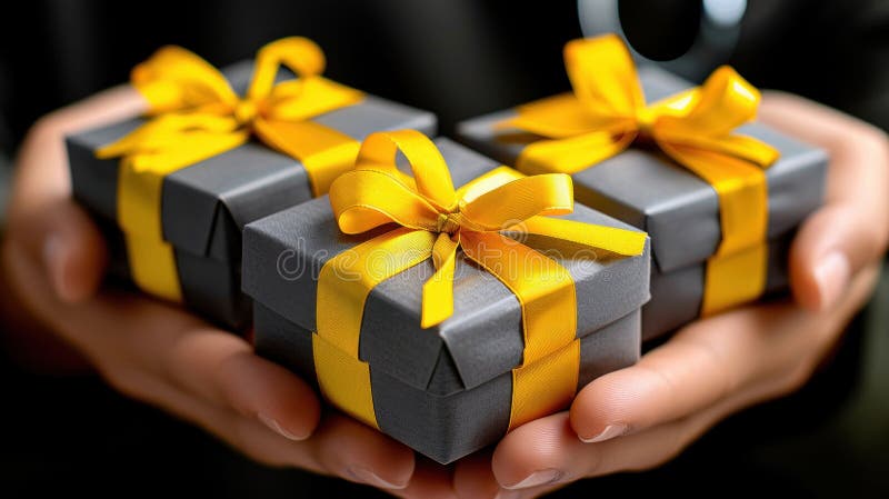 Hands Holding Gift Boxes with Yellow Ribbons. Generative Ai Stock ...