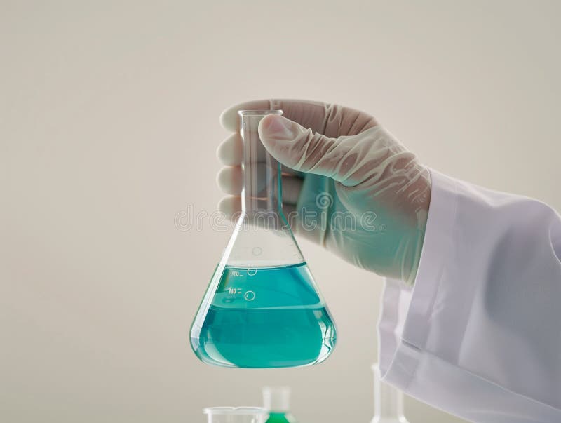 Hands Holding Glass Beaker with Green Liquid Stock Illustration ...