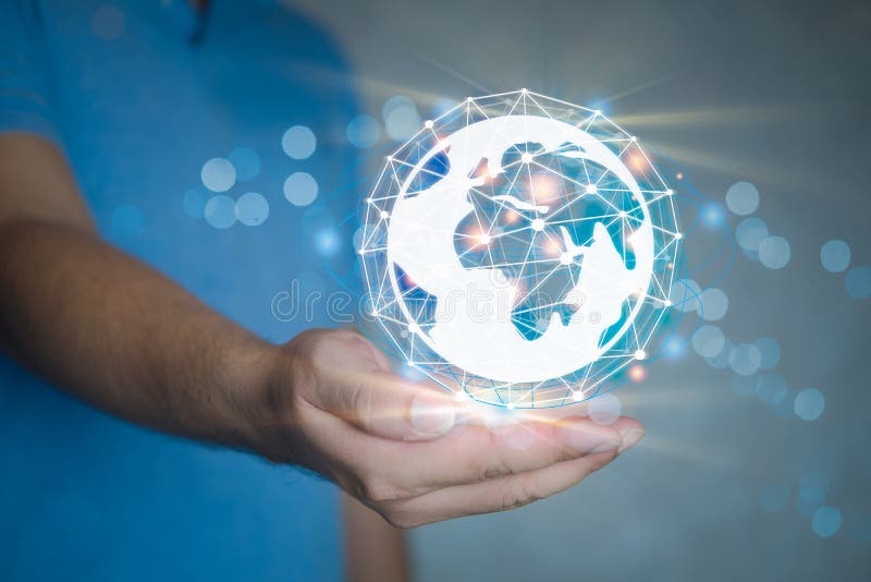Man Hands Hug Global Network and Data Customer Connection Stock Photo ...