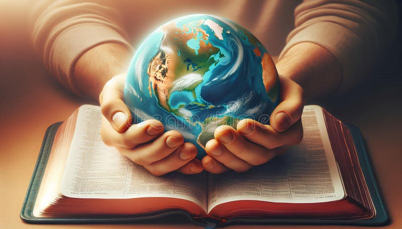 Hands Holding a Globe Above an Open Bible, Symbolizing the Unity of ...