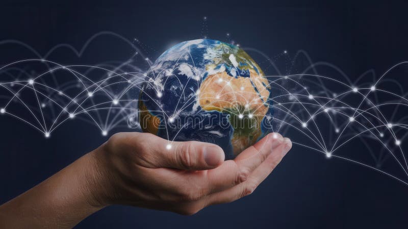 Hands Holding Globe with Digital Lines, Global Communication and ...