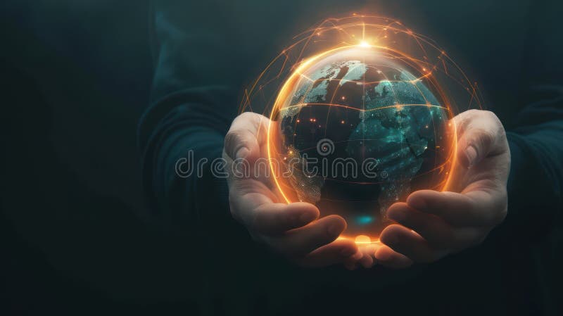 Hands Holding a Globe with a Glowing Shield Around it, Symbolizing ...